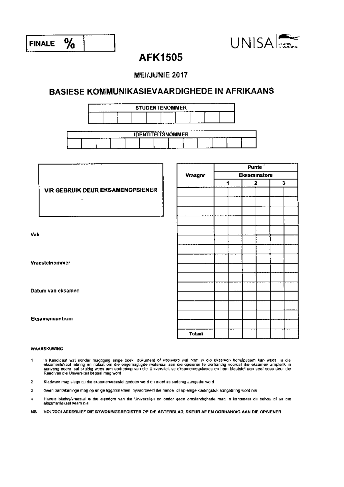 AFK1505 2017 6 A 1 - Past papers - AFK1501 - Studocu