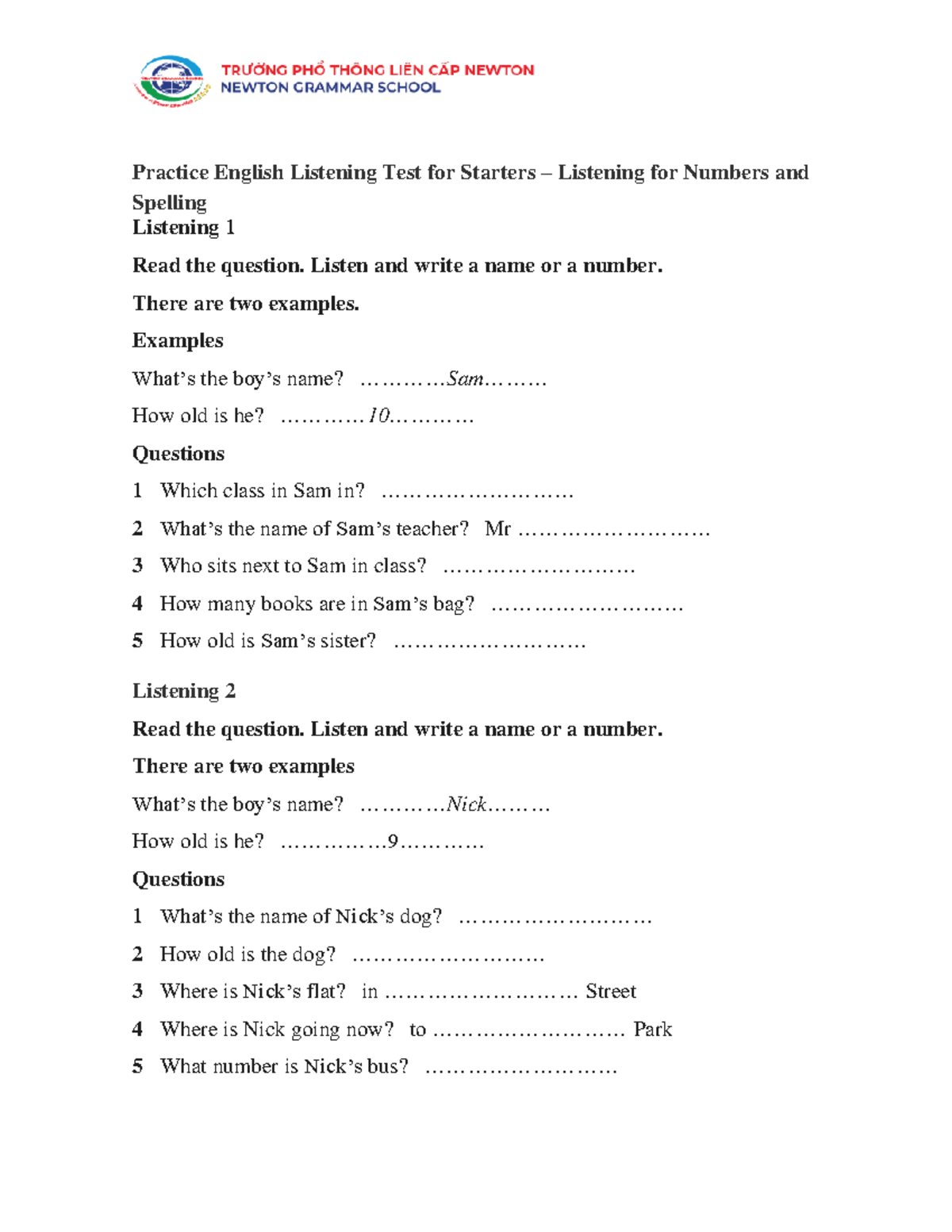Practice English Listening Test for Starters - Prep 5 - Practice ...