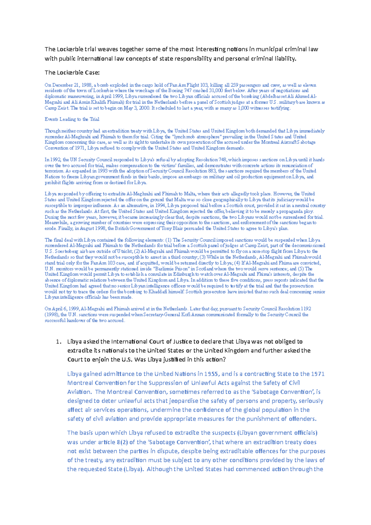 Tutorial 3 - Lockerbie Trials - The Lockerbie trial weaves together ...