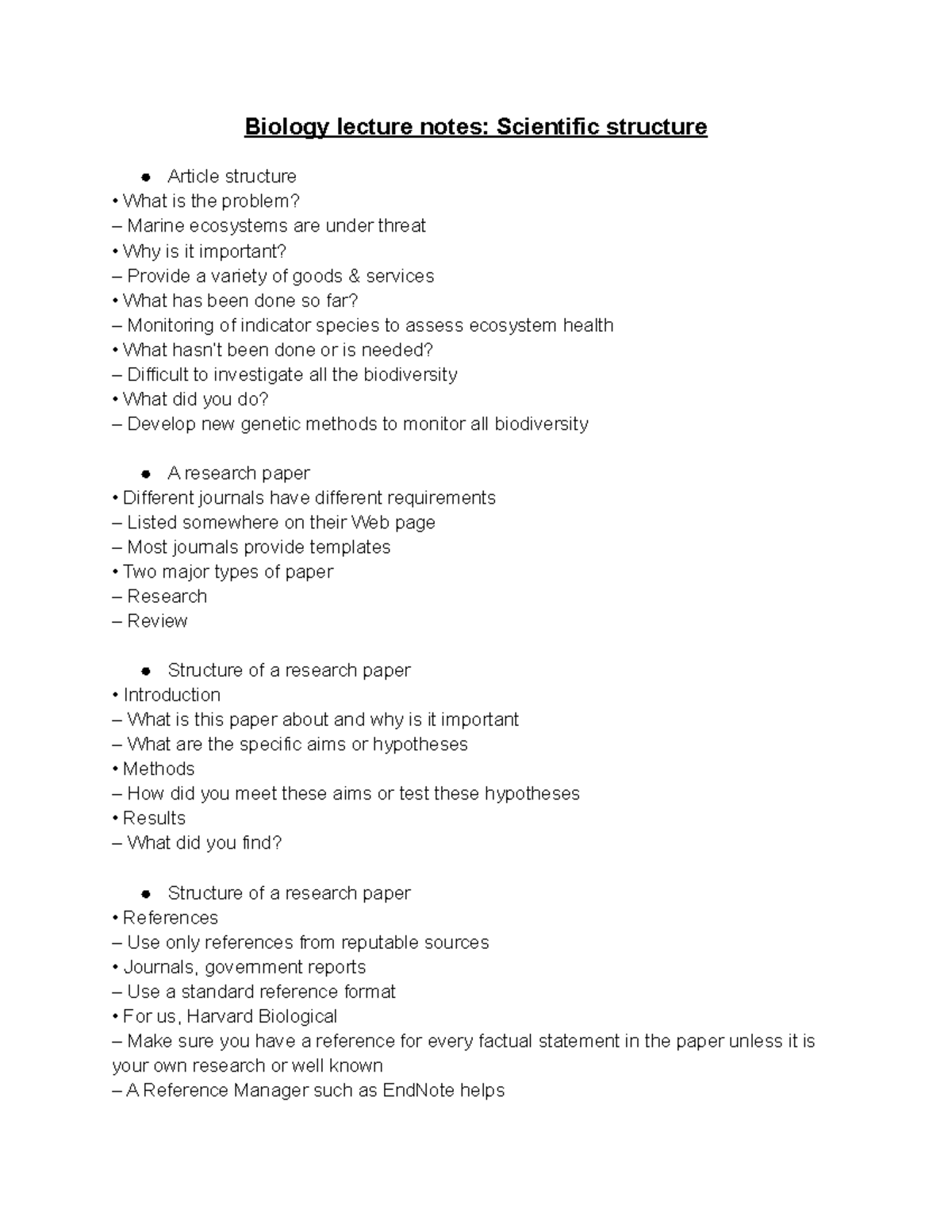 Biology lecture notes Scientific structure - Studocu