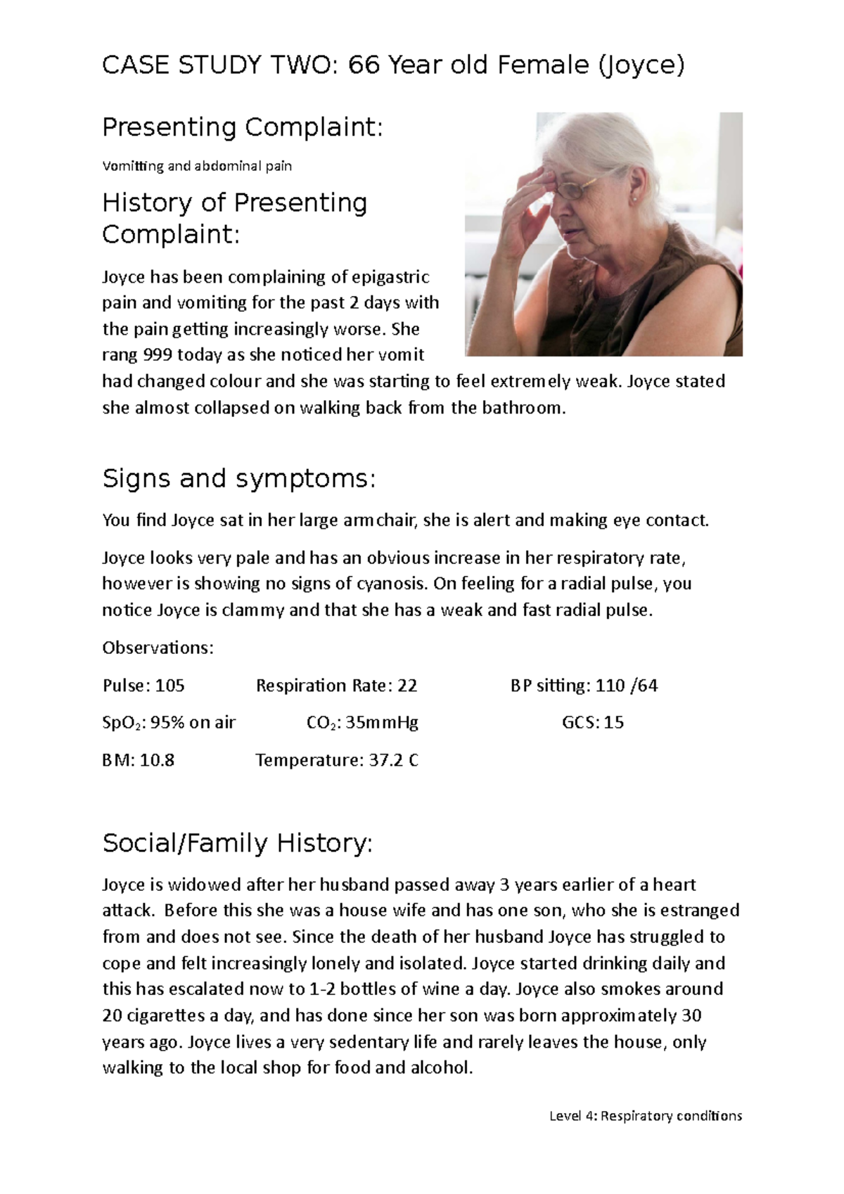 Abdo - Case Study Two (Joyce) - CASE STUDY TWO: 66 Year old Female ...