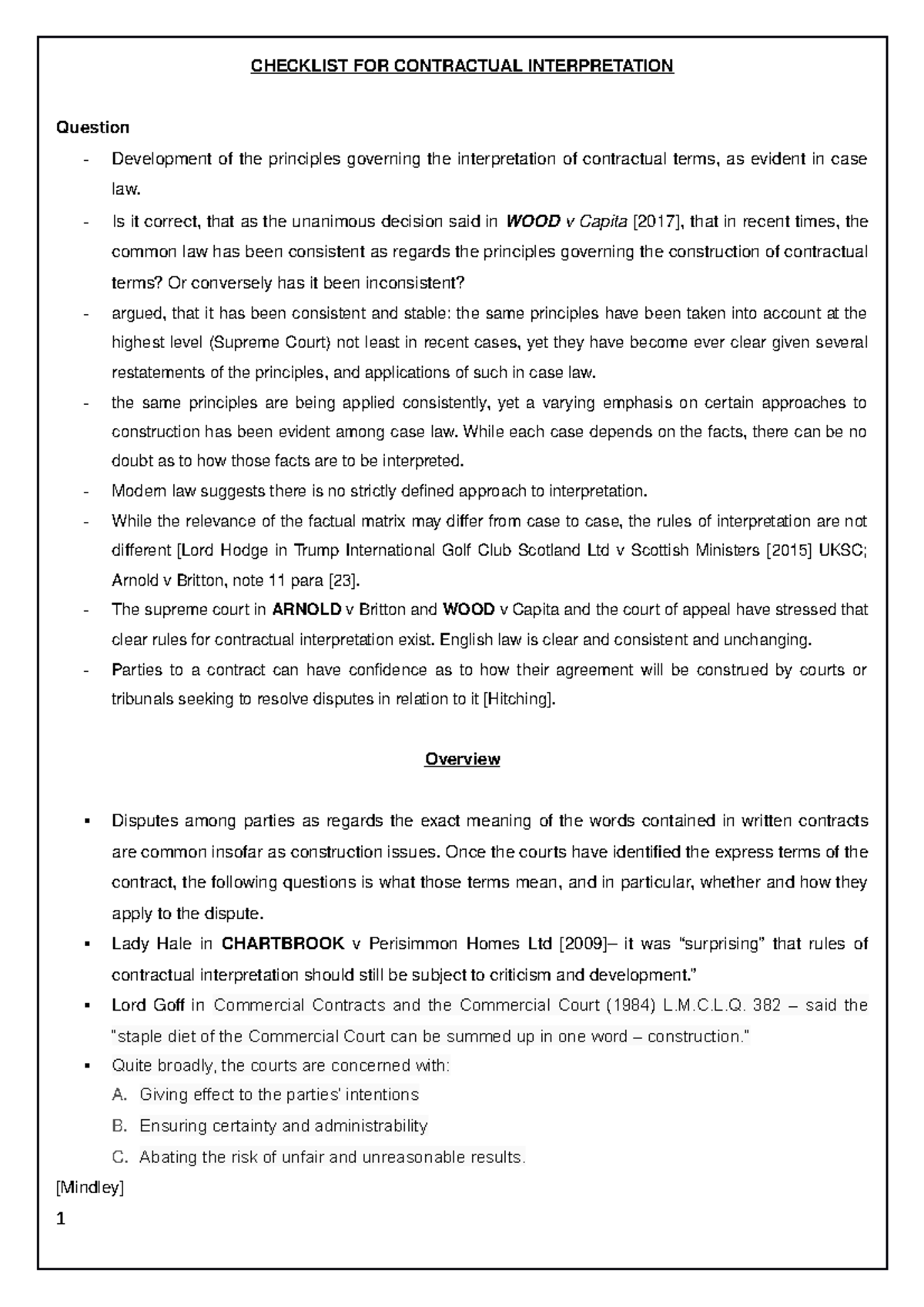 Checklist FOR Contractual Interpretation - CHECKLIST FOR CONTRACTUAL ...