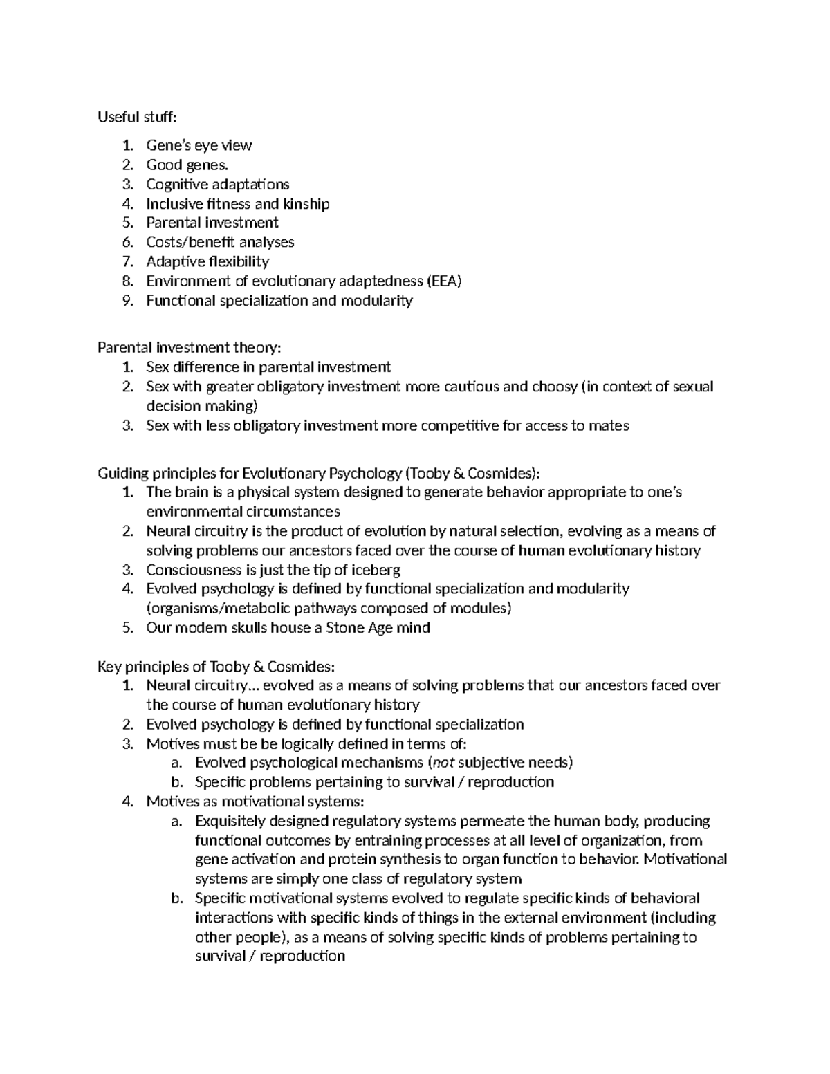 PSYC_358_Midterm_2 - Useful 1. 2. 3. 4. 5. 6. 7. 8. 9. eye view Good genes. Cogni ve adapta ons ...