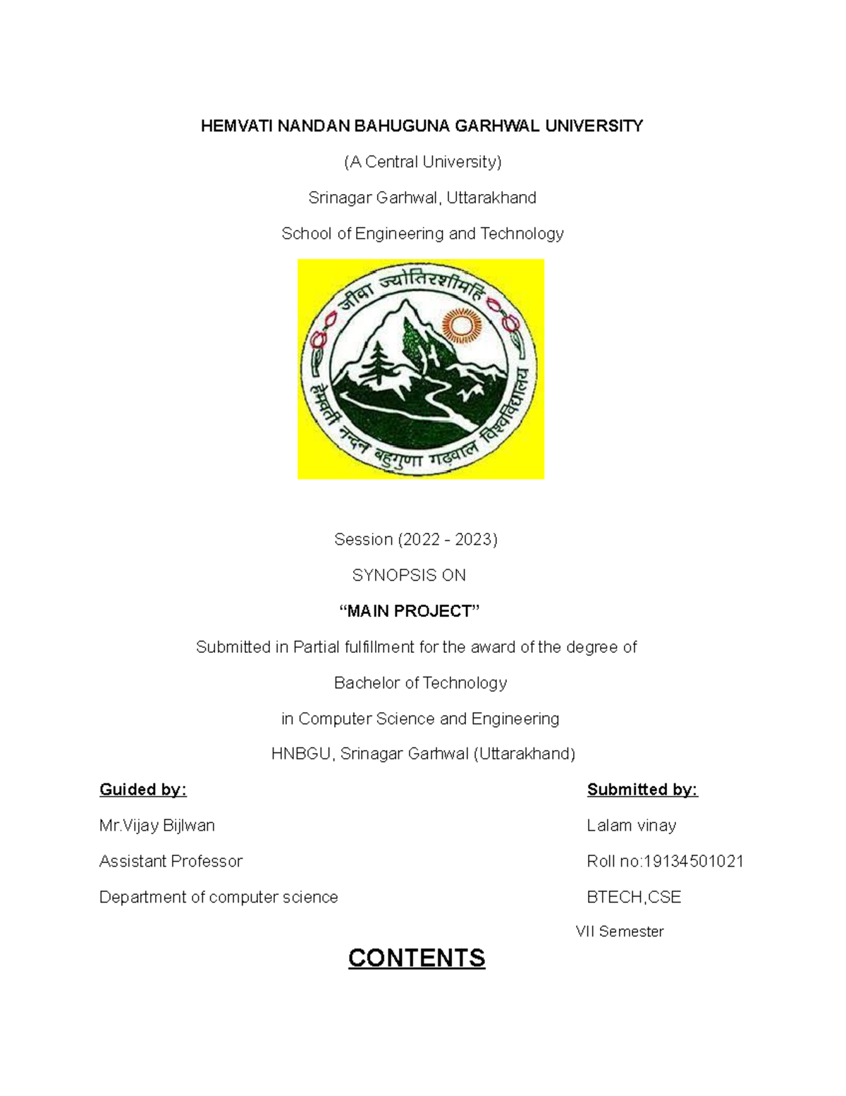 Lalam vinay project synopsis - HEMVATI NANDAN BAHUGUNA GARHWAL ...