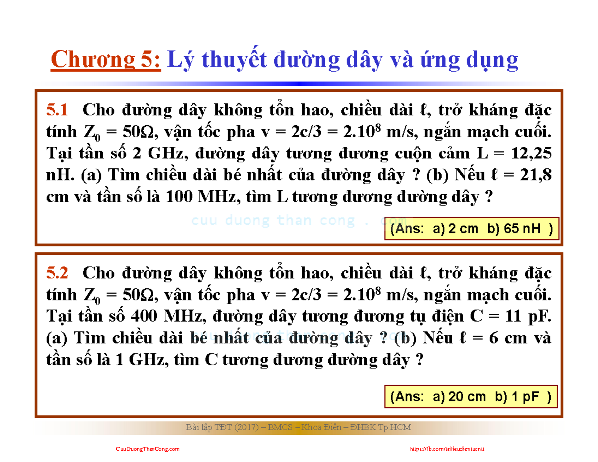 Truong-dien-tu tran-quang-viet baitap tdt chuong 5 ly-thuyet-duong-day-va-ung-dung - - Studocu