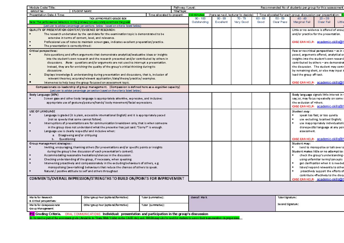 HBS Grading Criteria for Individually marked Online Topic-focussed team ...