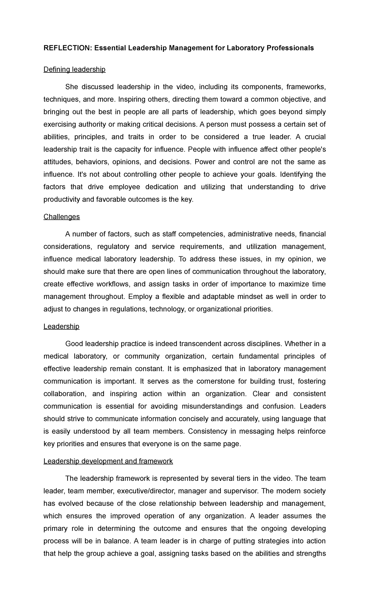 Labman - REFLECTION: Essential Leadership Management for Laboratory ...