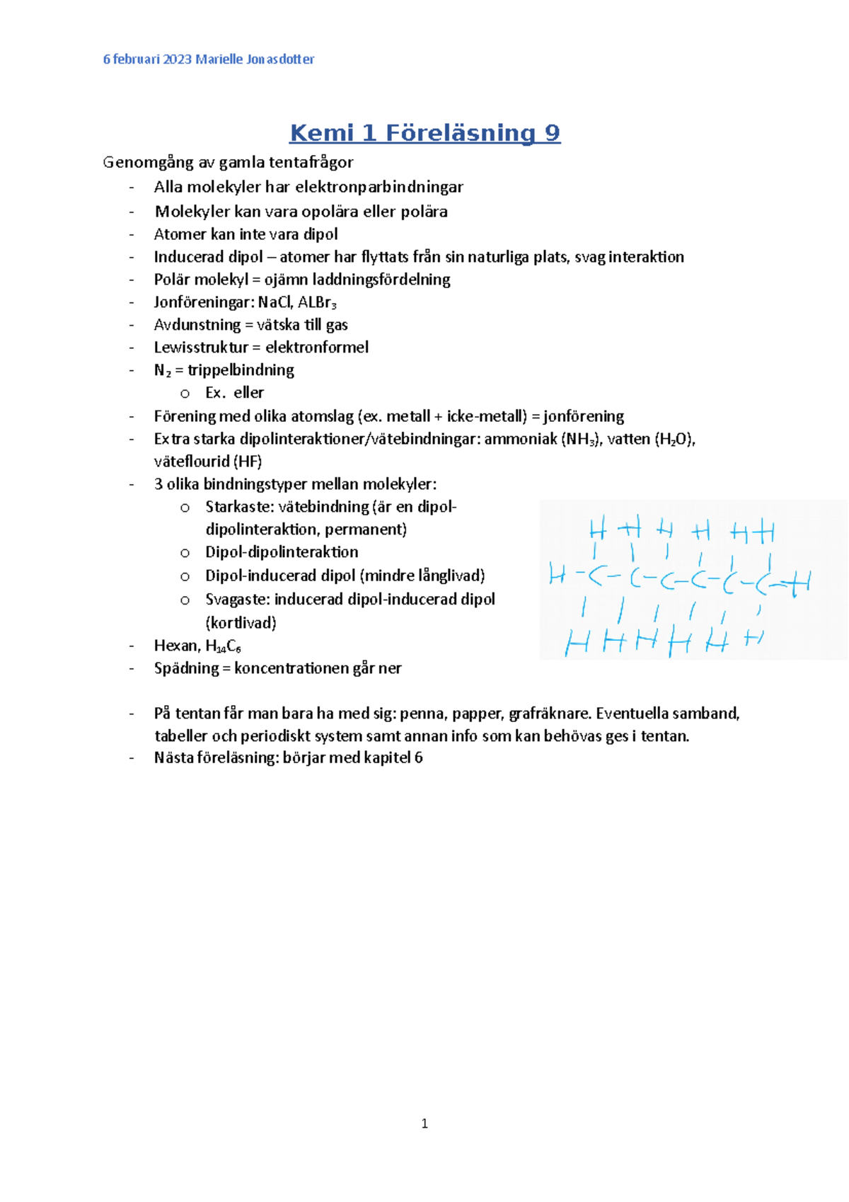 Kemi1-föreläsning 9-06022023 - 6 februari 2023 Marielle Jonasdotter Kemi 1 Föreläsning 9 ...