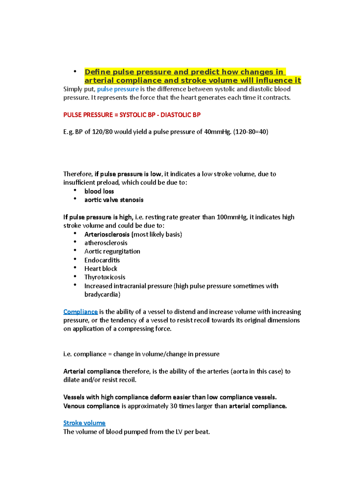 Mean Arterial Pressure - Define pulse pressure and predict how changes ...