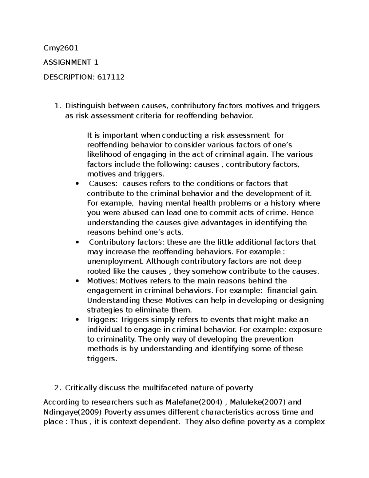 Document assignments - Cmy ASSIGNMENT 1 DESCRIPTION: 617112 1. Distinguish between causes, - Studocu