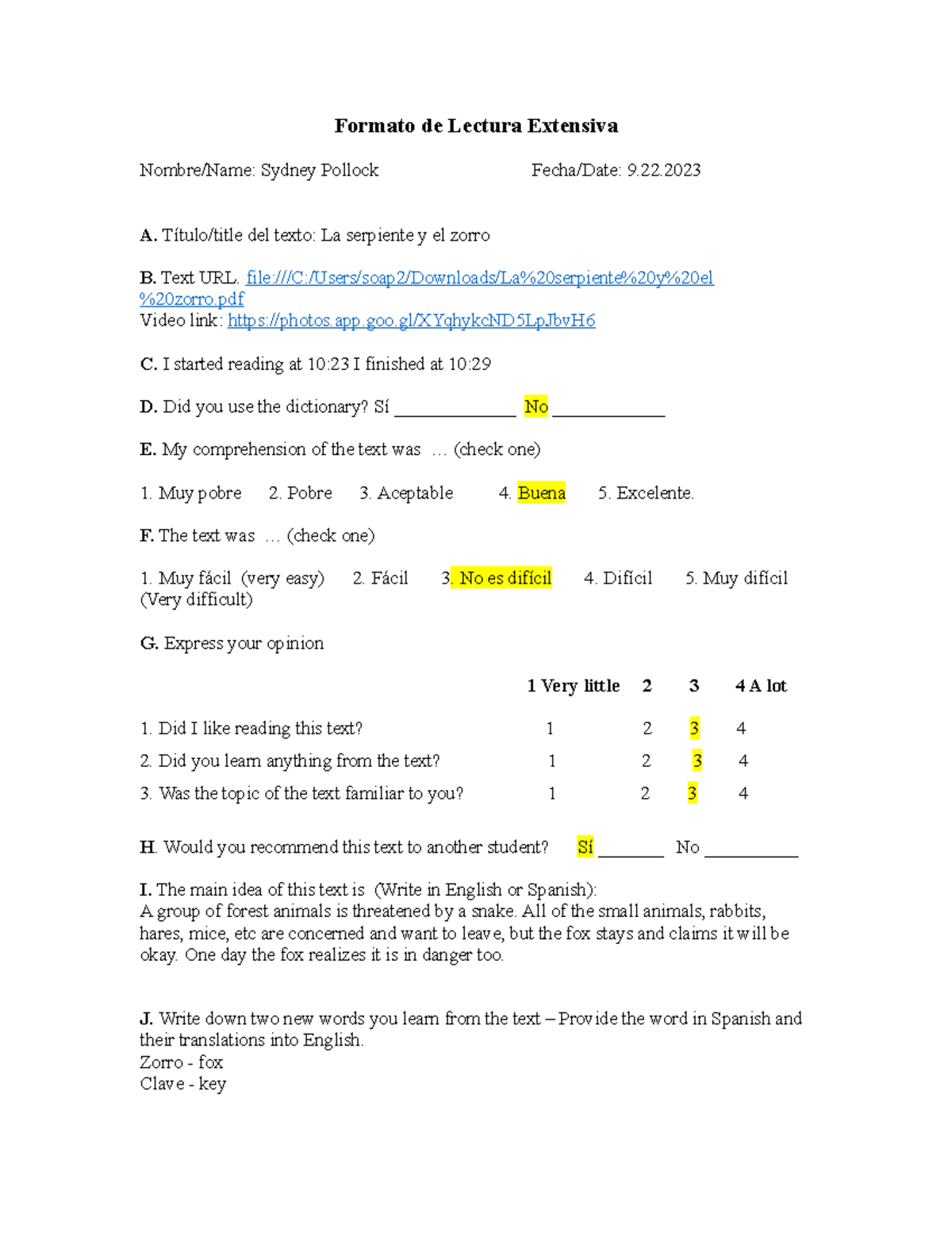 SPA 101 H extensive reading 2 - Formato de Lectura Extensiva Nombre ...