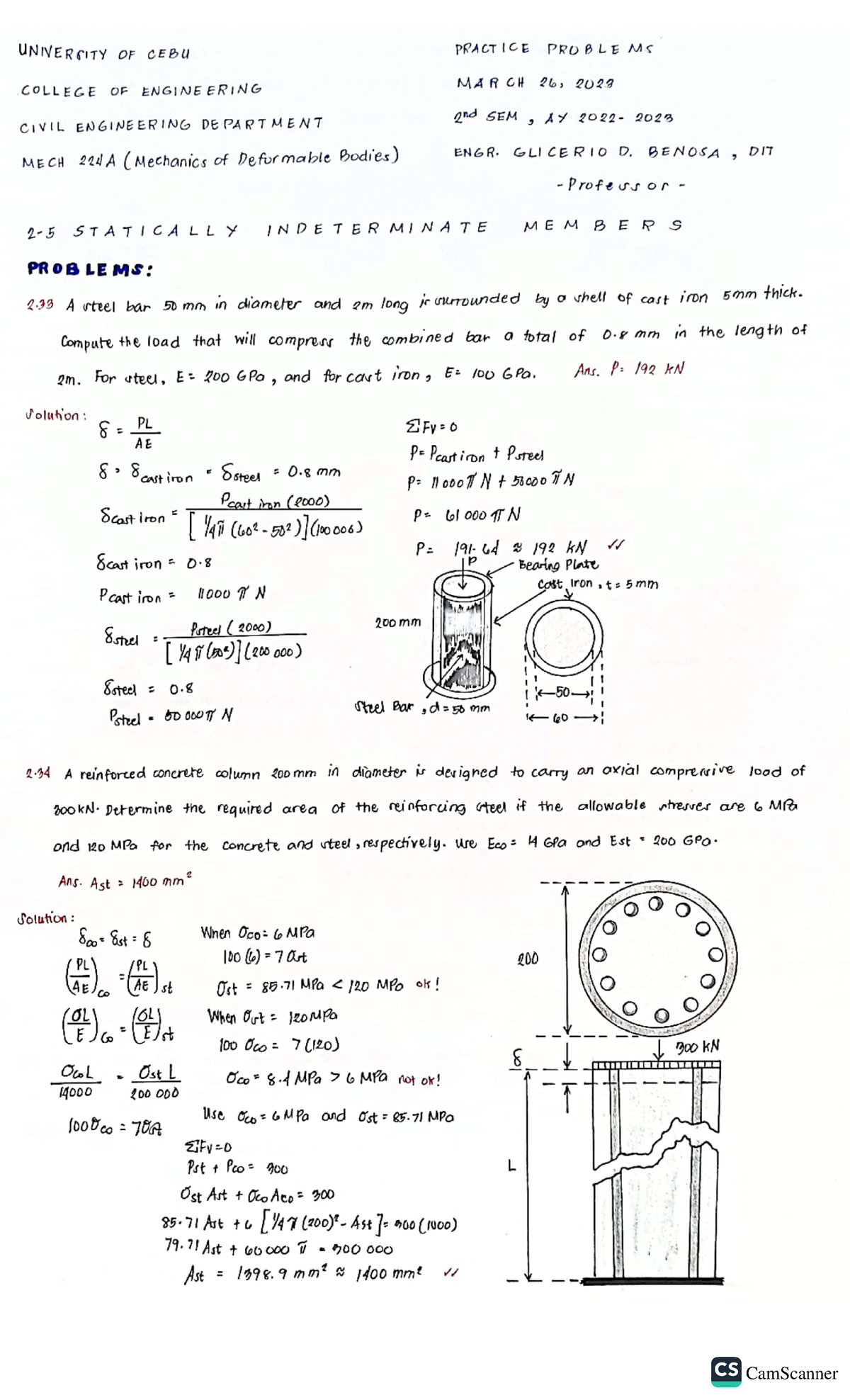 (2-5) Statically-Indeterminate-Members - Bachelor of science civil engineering - Studocu