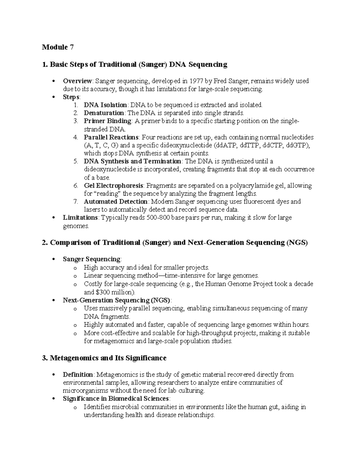 BMSC 210 Notes Modules 7-11 - Module 7 1. Basic Steps of Traditional ...