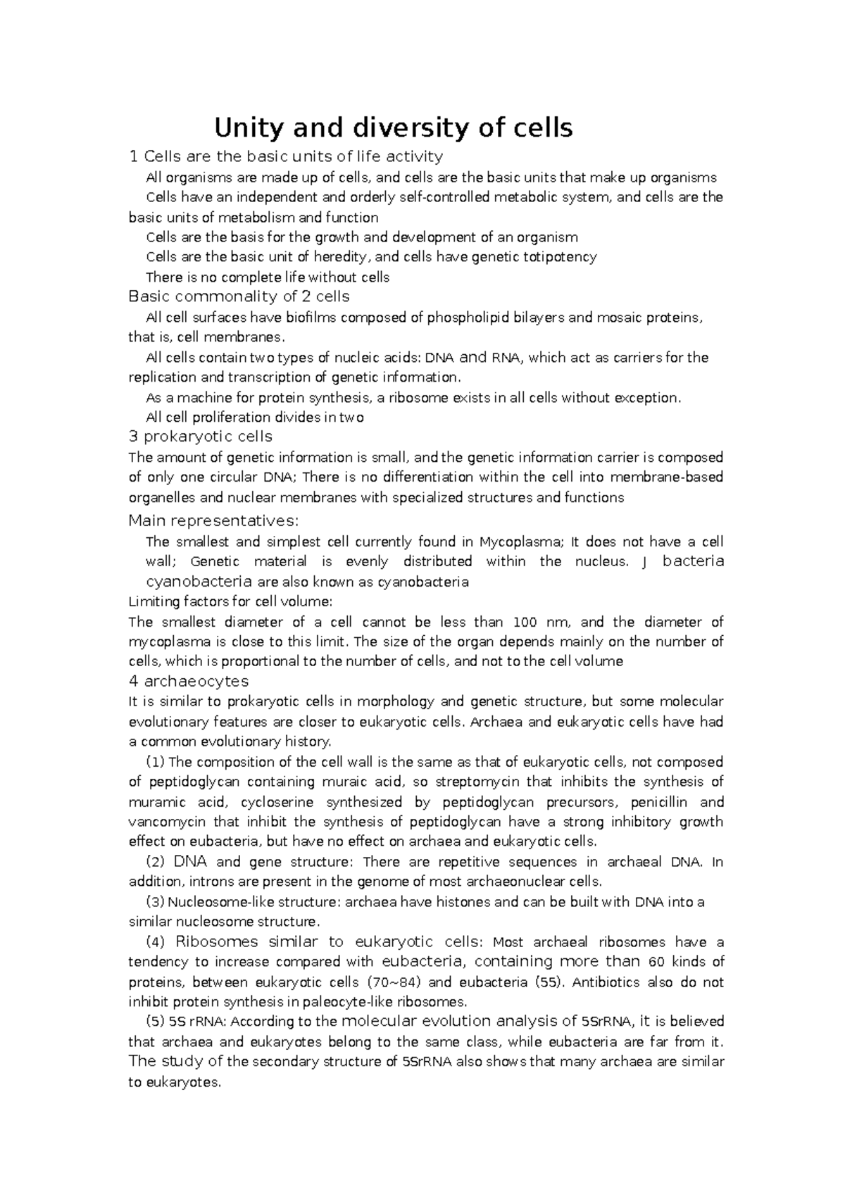 Unity and diversity of cells BIOL160 - Unity and diversity of cells 1 ...