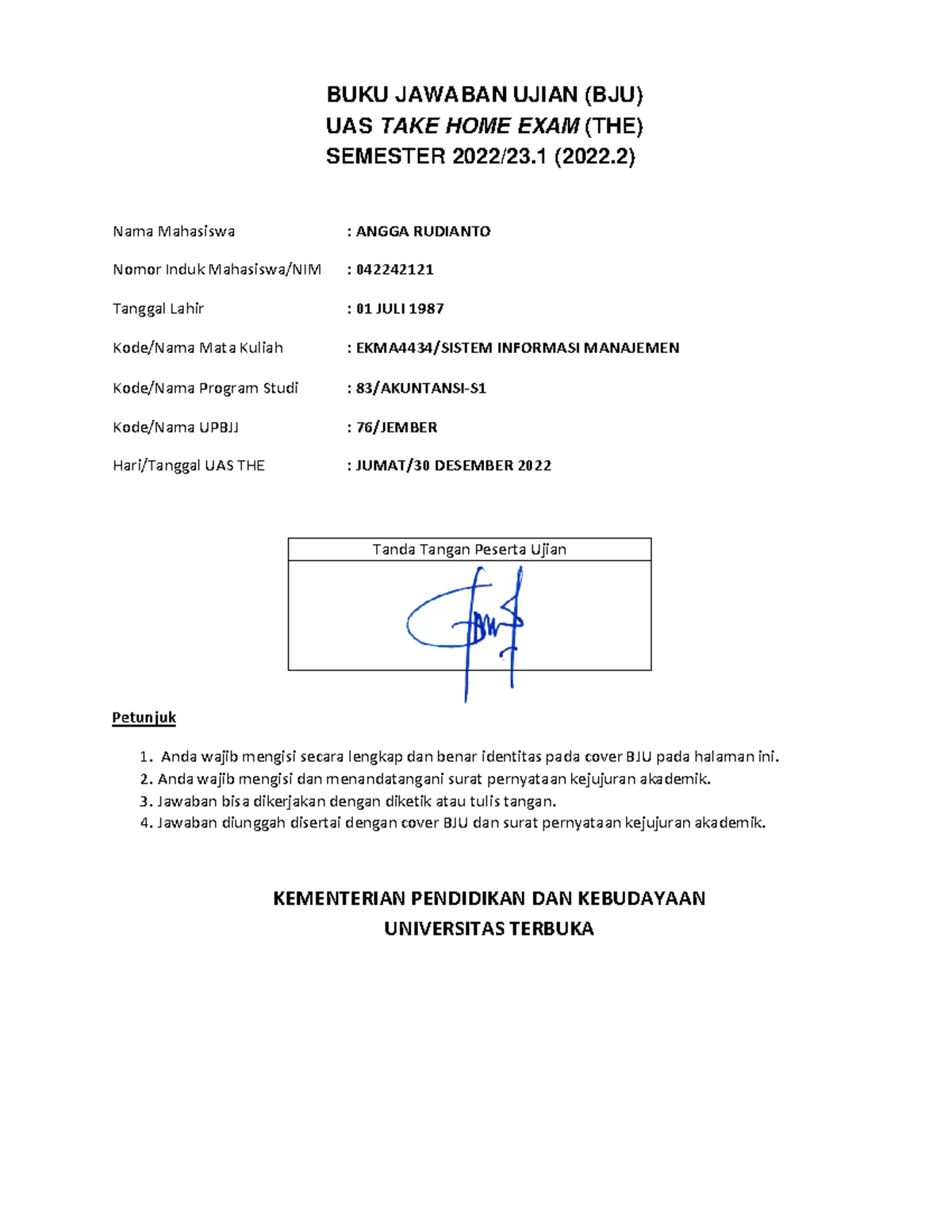 EKMA4434 Angga Rudianto 042242121 - Tanda Tangan Peserta Ujian BUKU ...