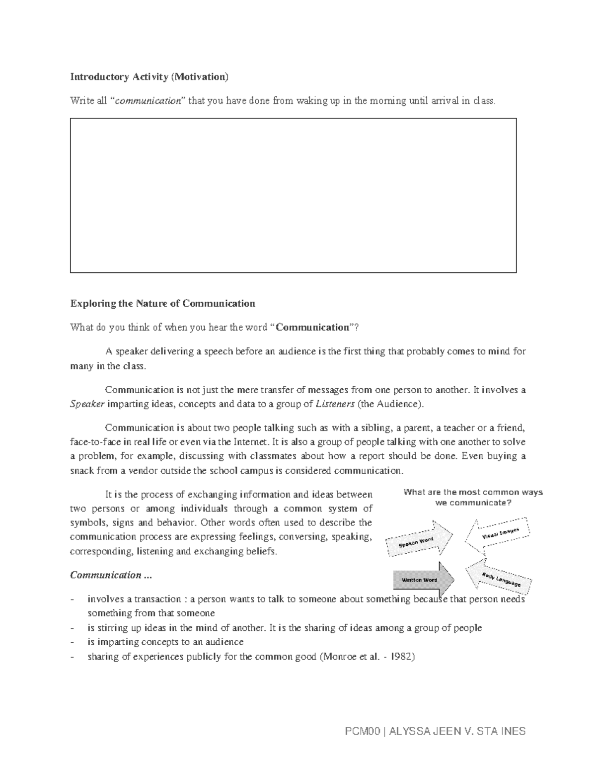 Lesson-1-Communication - Warning: TT: undefined function: 32 Introductory Activity (Motivation ...
