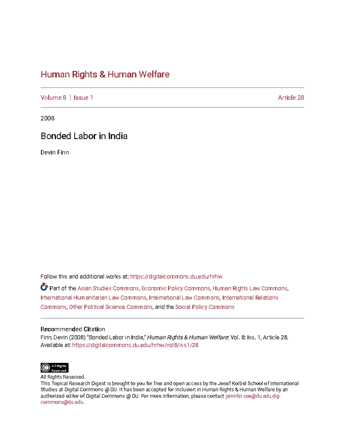 Bonded Labor in India policy analysis - Human Rights & Human ...
