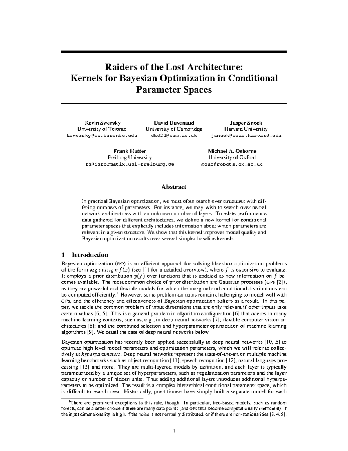 Raiders Of The Lost Architecture Kernels For Bayesian Optimization In Conditional Parameter 