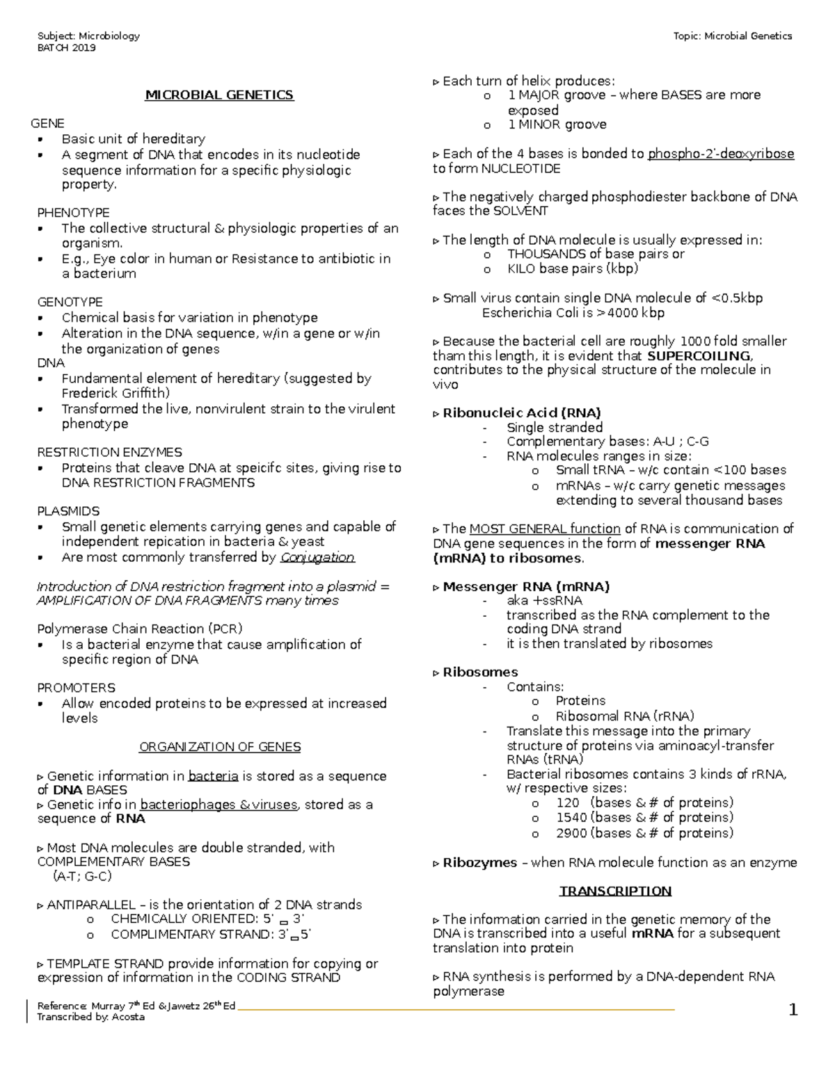 Microbial Genetics - BATCH 2019 MICROBIAL GENETICS GENE Basic unit of ...