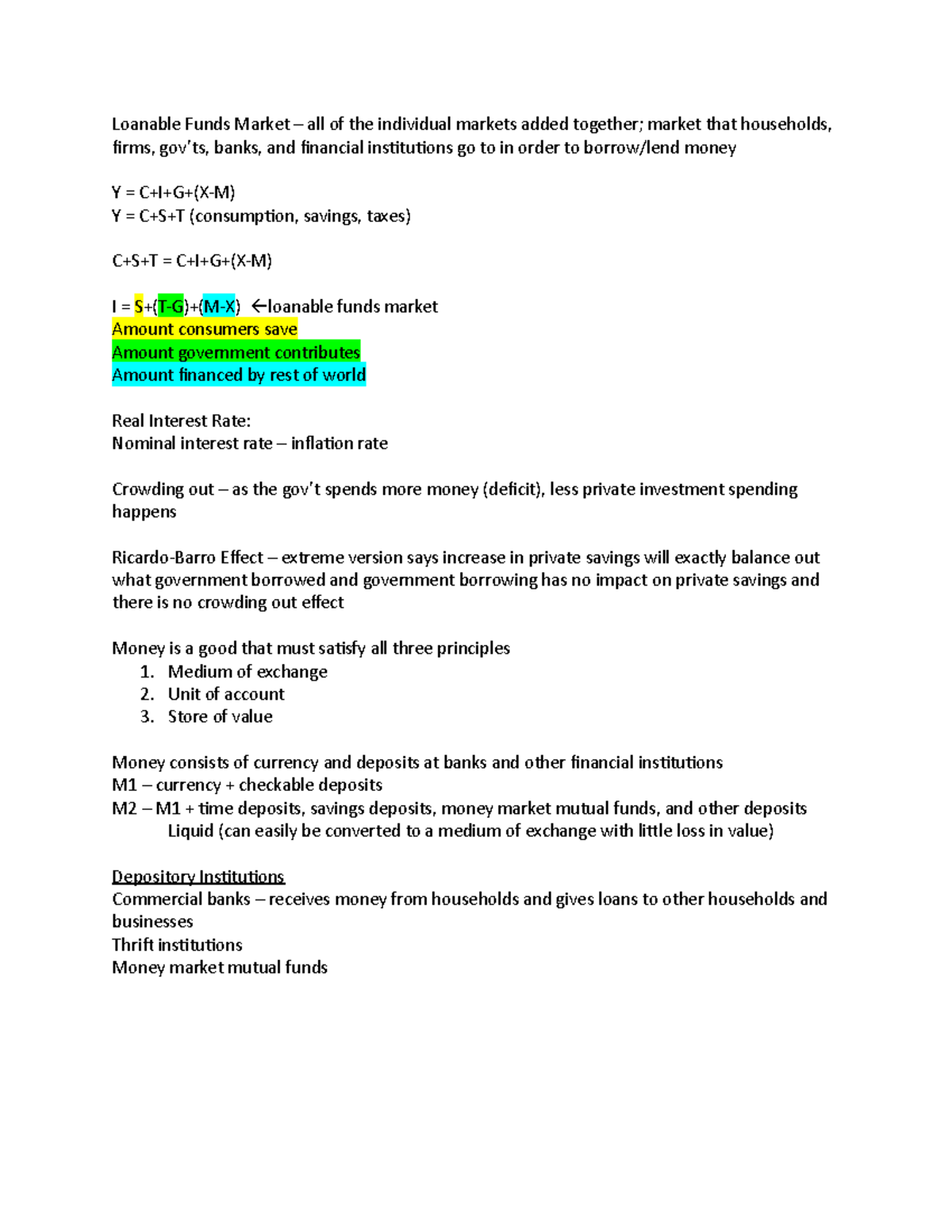 Lecture 10 Notes - Loanable Funds Market – all of the individual ...