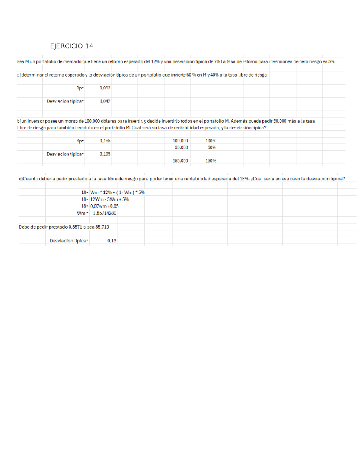 Finanzas ejercicio 14 - EJERCICIO 14 Sea M un portafolio de mercado que tiene un retorno ...
