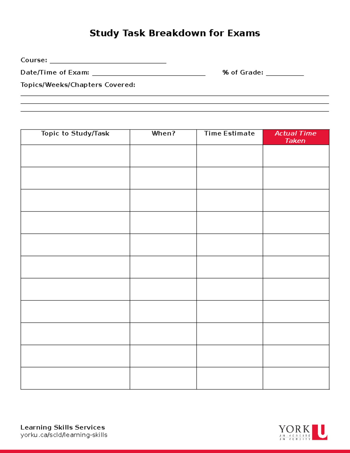 Study Task Breakdown Steps Writing - Study Task Breakdown for Exams ...