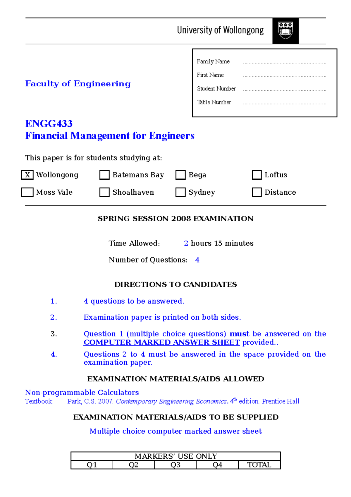 ENGG433 2008 Spring Exam with solutions - Faculty of Engineering Family ...