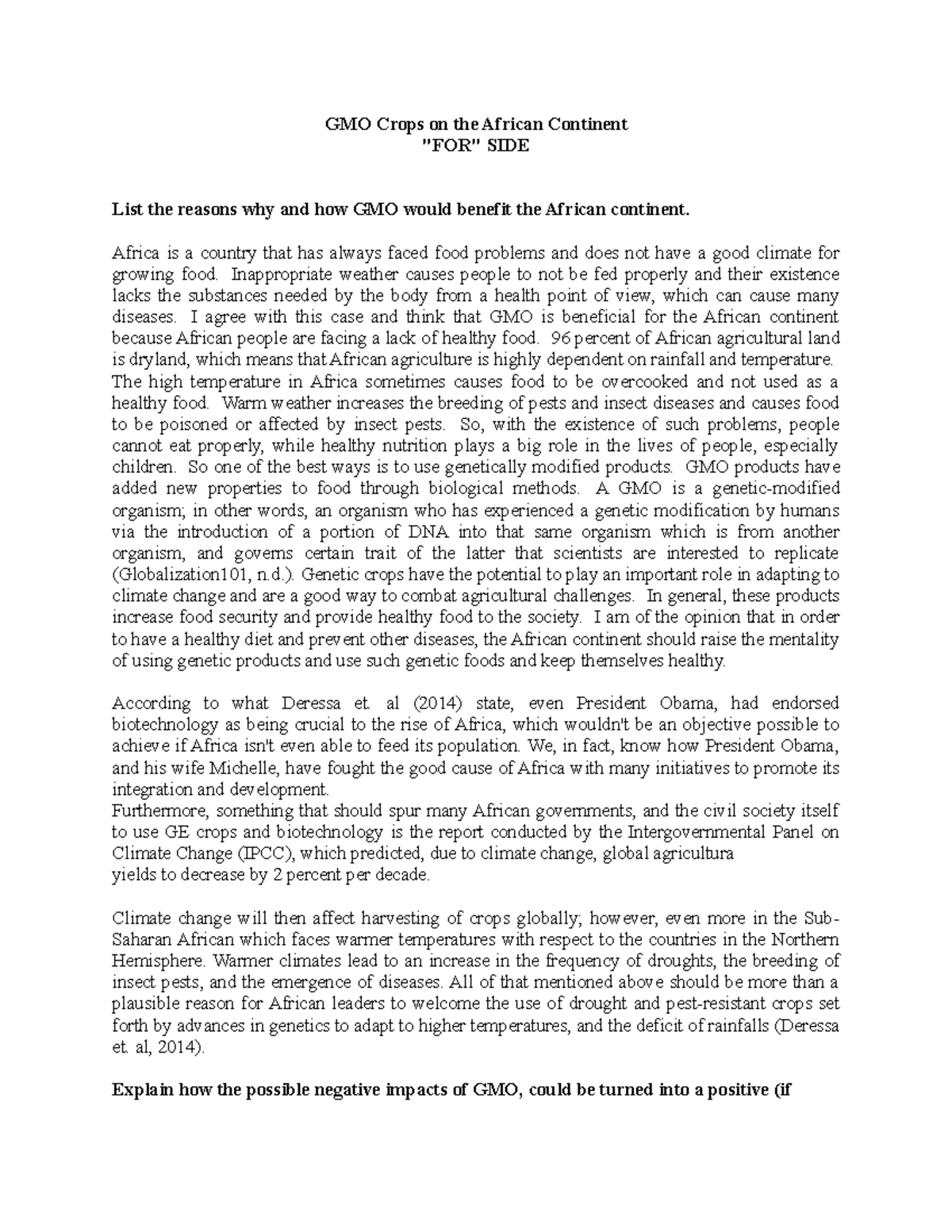 GMO crops - Assignment unit 7 - GMO Crops on the African Continent "FOR ...