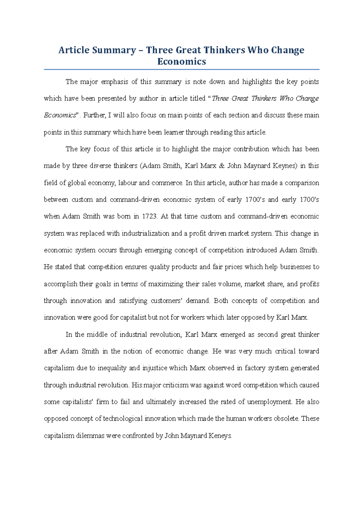 Article Summary – Three Great Thinkers Who Change Economics - Further ...