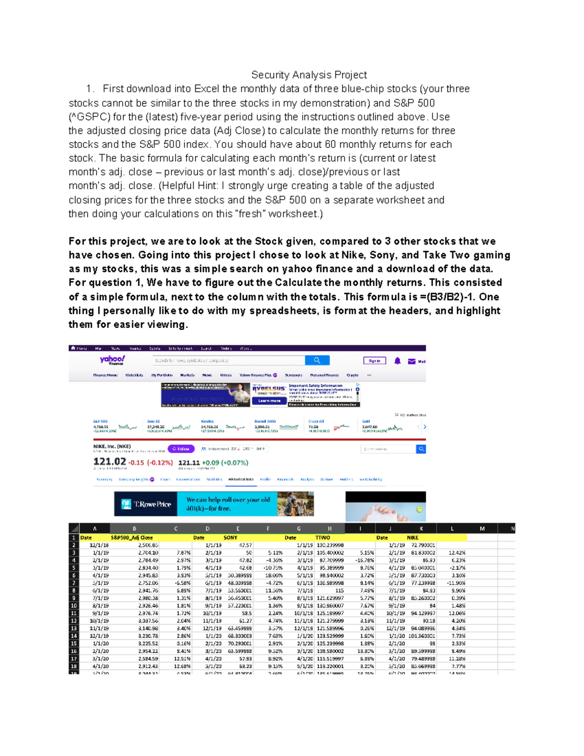 Security Analysis Project - Security Analysis Project First download into Excel the monthly data ...
