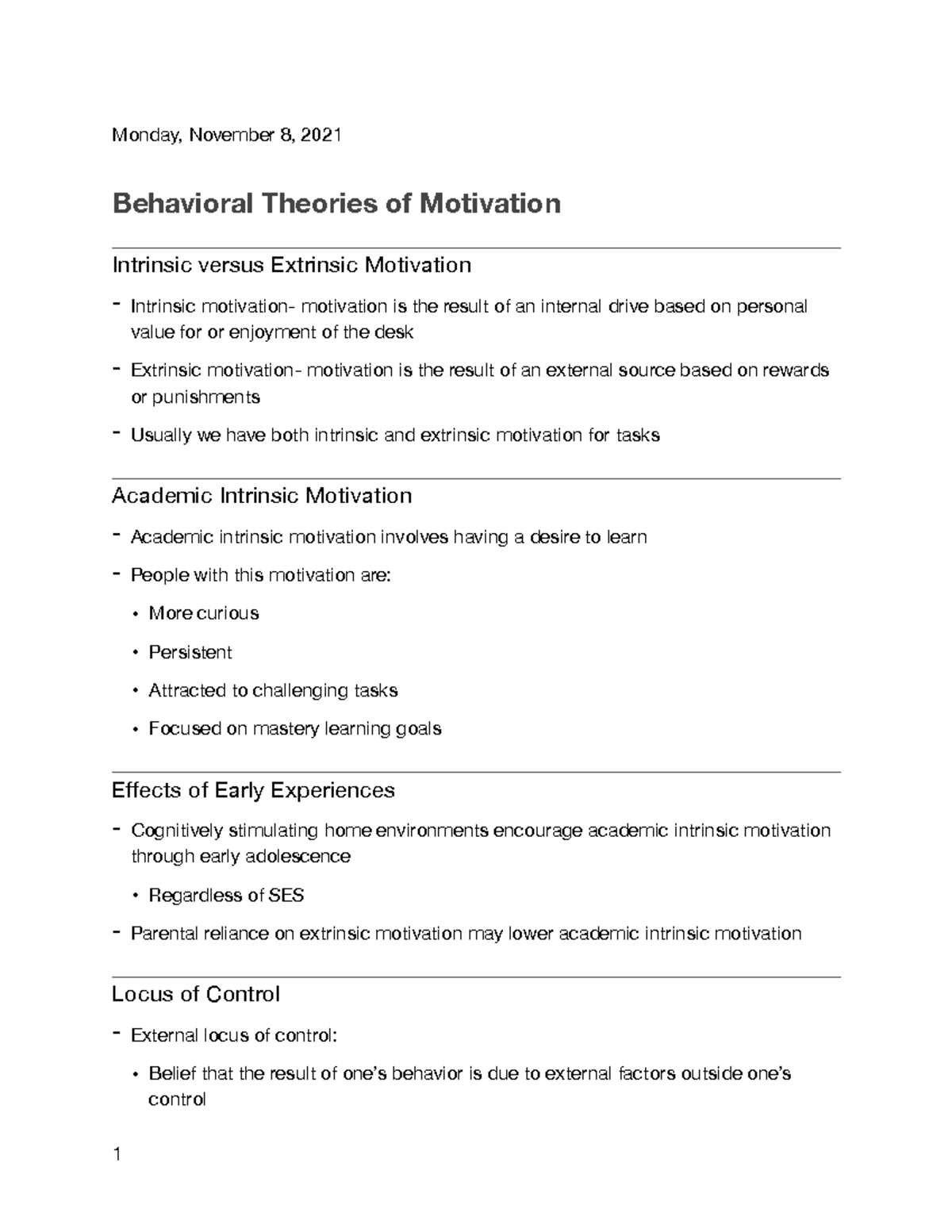 Behavioral Theories of Motivation - Monday, November 8, 2021 Behavioral ...