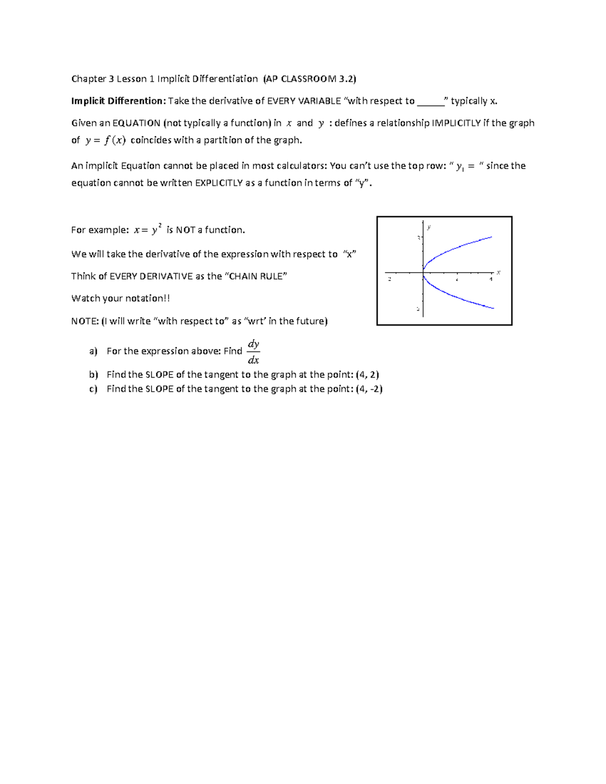 Chapter 3 Lesson 1 Implicit Differentiation Chapter 3 Lesson 1 Implicit Differentiation Ap 2366
