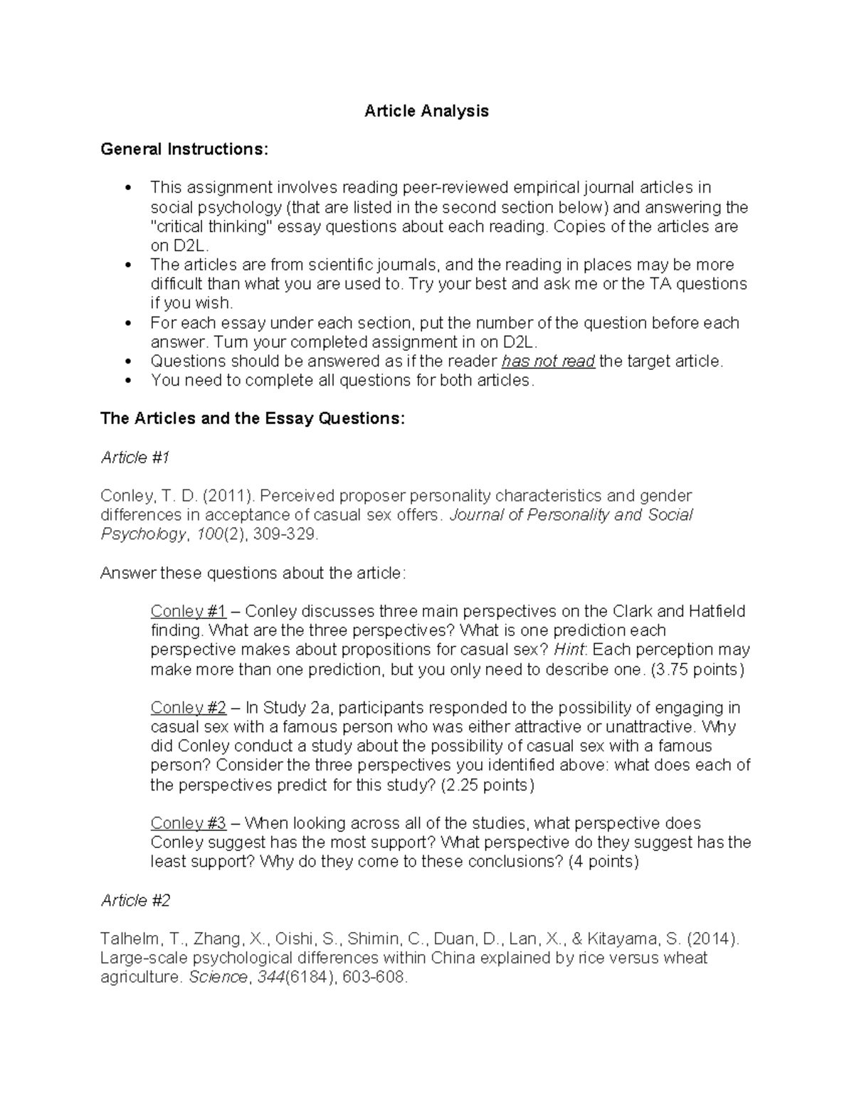 Article-analysis - Article Analysis General Instructions: This assignment involves reading - Studocu