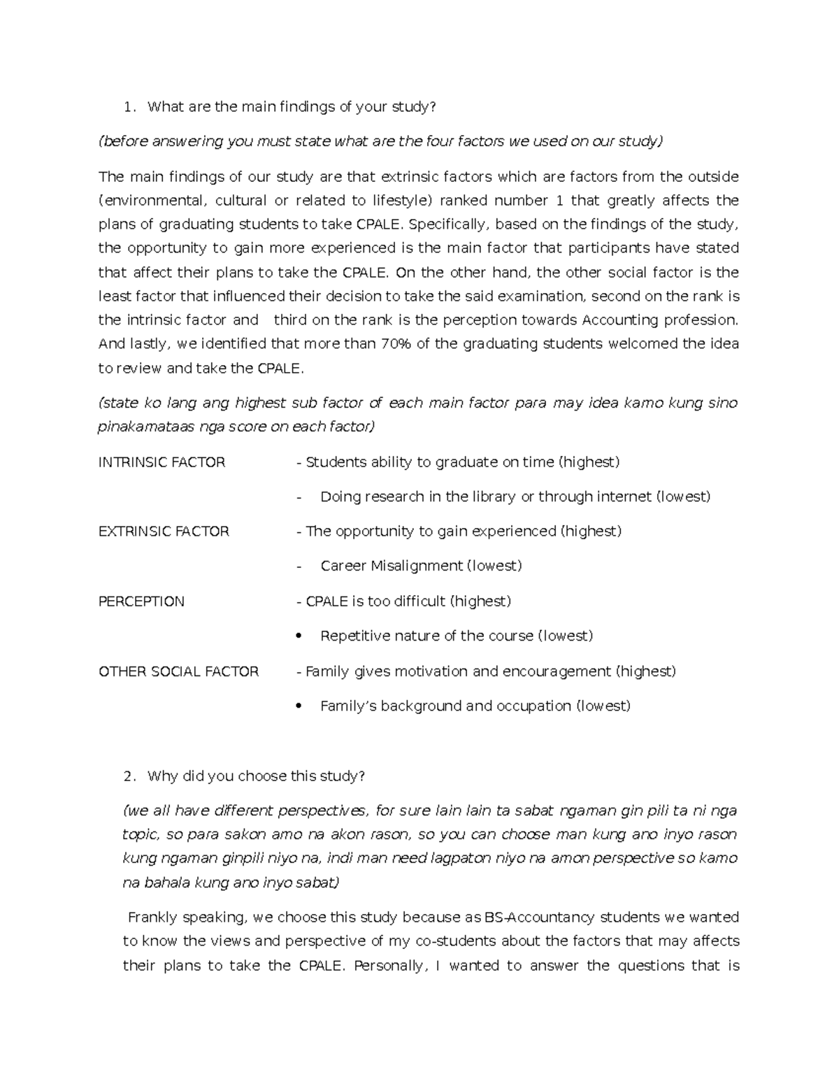 QA Panel Defense - What are the main findings of your study? (before ...