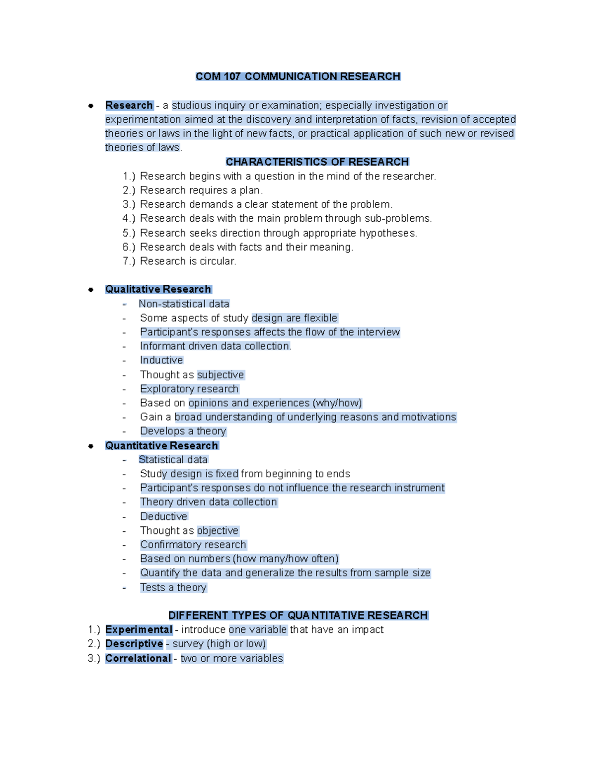 COM 107 Communication Research Reviewer - COM 107 COMMUNICATION ...