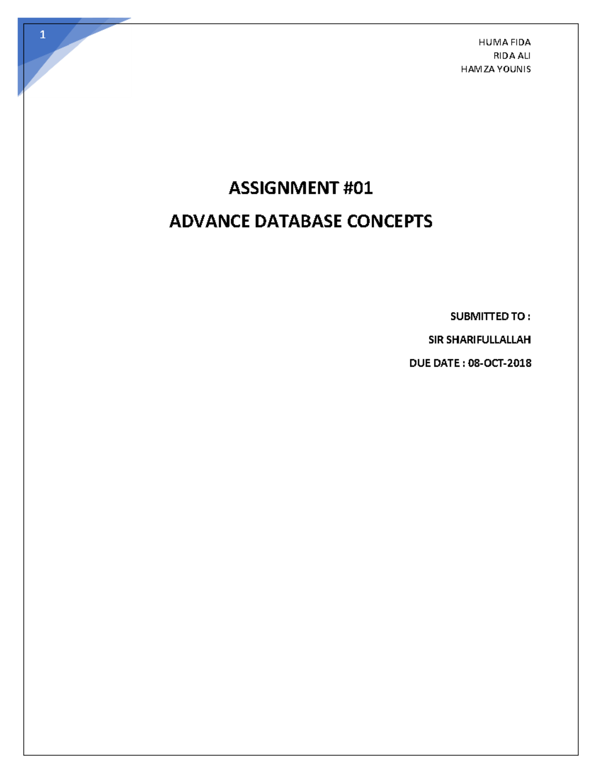 Database A1 Sol - Solutions - 1 HUMA FIDA RIDA ALI HAMZA YOUNIS ...