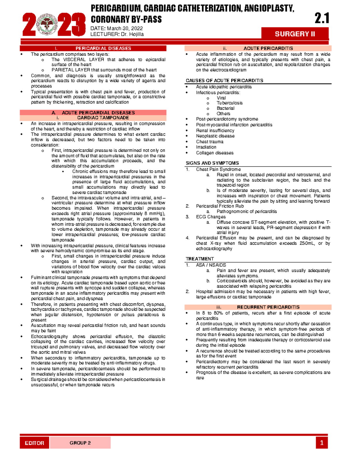 TCVS LE3 1 26 - Study - SURGERY II PERICARDIUM, CARDIAC CATHETERIZATION ...