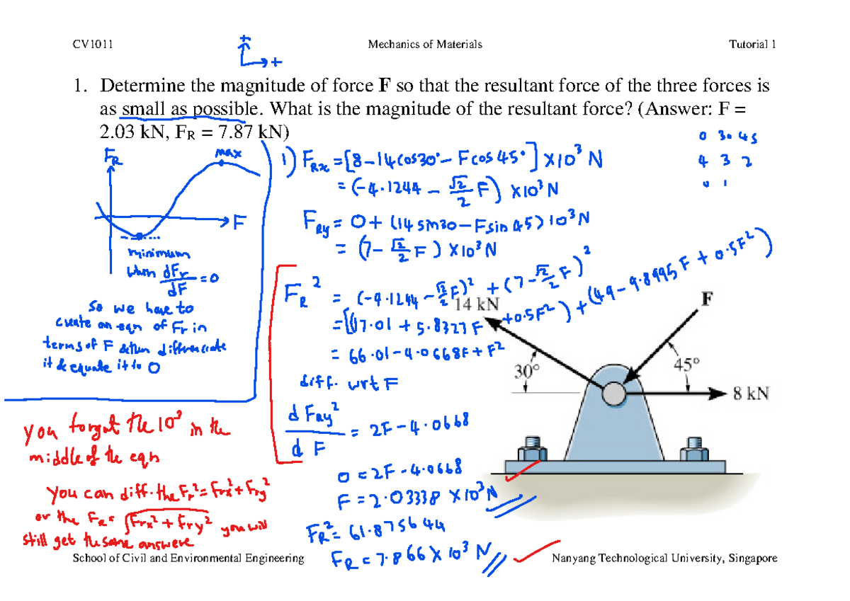 CV1011 Tut 1 2021 - CV1011 Mechanics of Materials Tutorial 1 School of Civil and Environmental ...