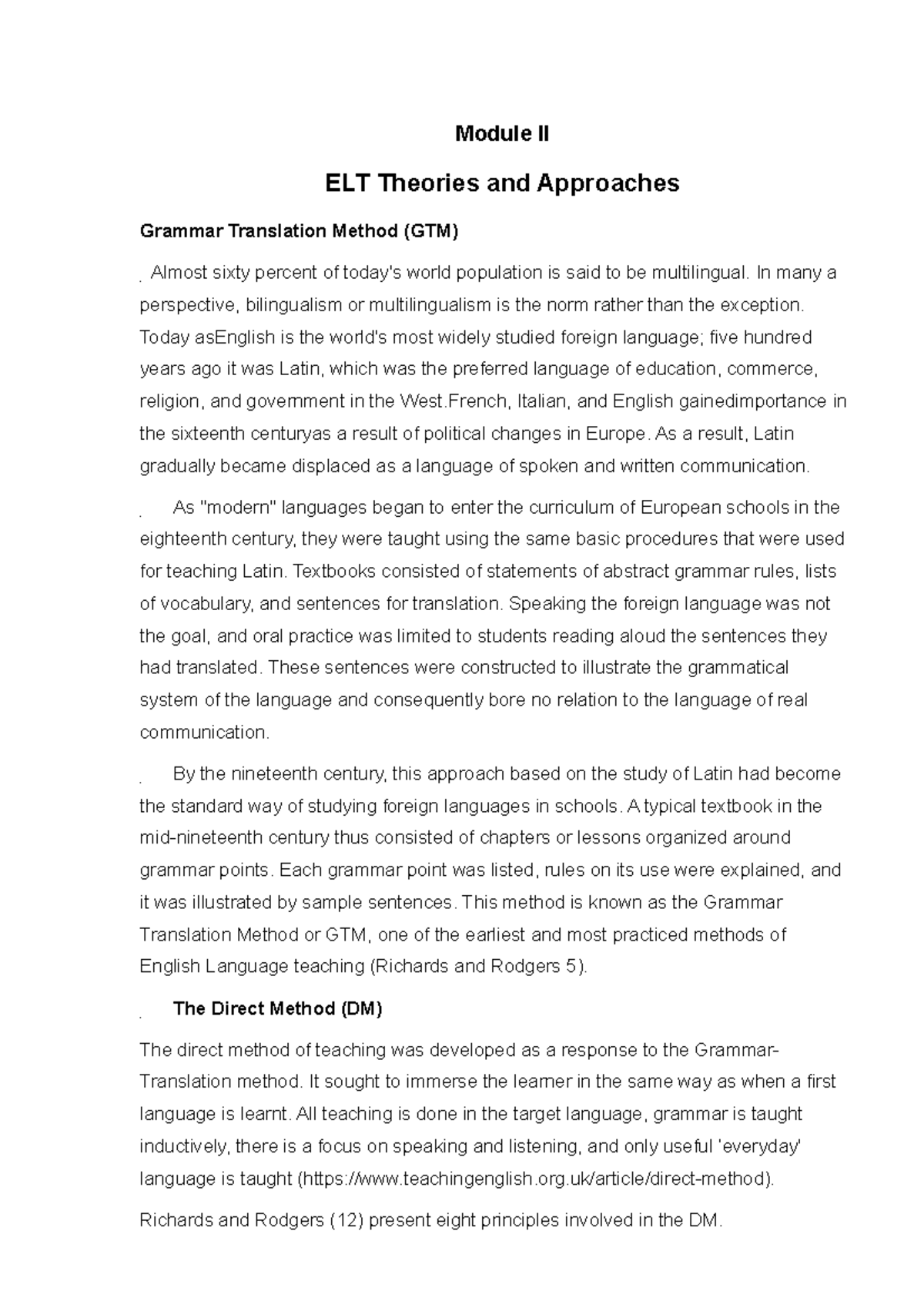 ELT- Module 2 - Detailed notes - Module II ELT Theories and Approaches ...