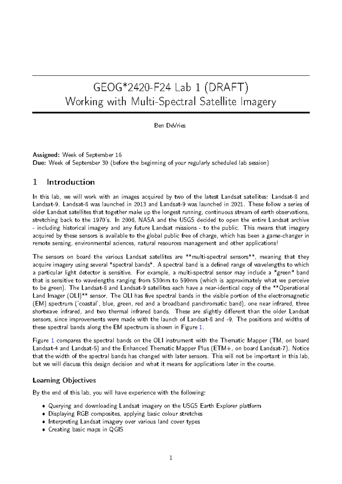 GEOG2420-F24 Lab1 - lol - GEOG*2420-F24 Lab 1 (DRAFT) Working with Multi-Spectral Satellite ...