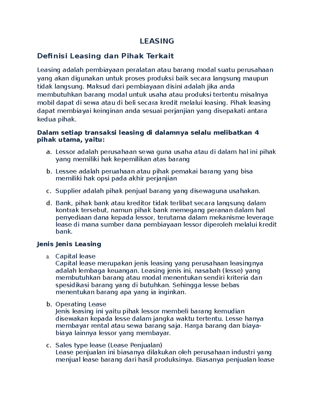 Leasing - Maksud dari pembiayaan disini adalah jika anda membutuhkan ...