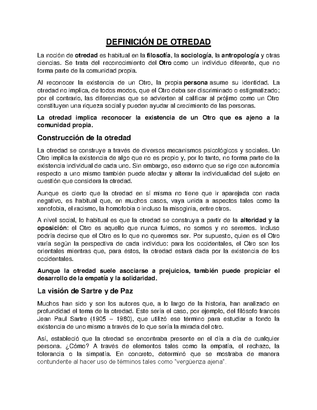 Otredad - Bien echo - DEFINICIÓN DE OTREDAD La noción de otredad es ...