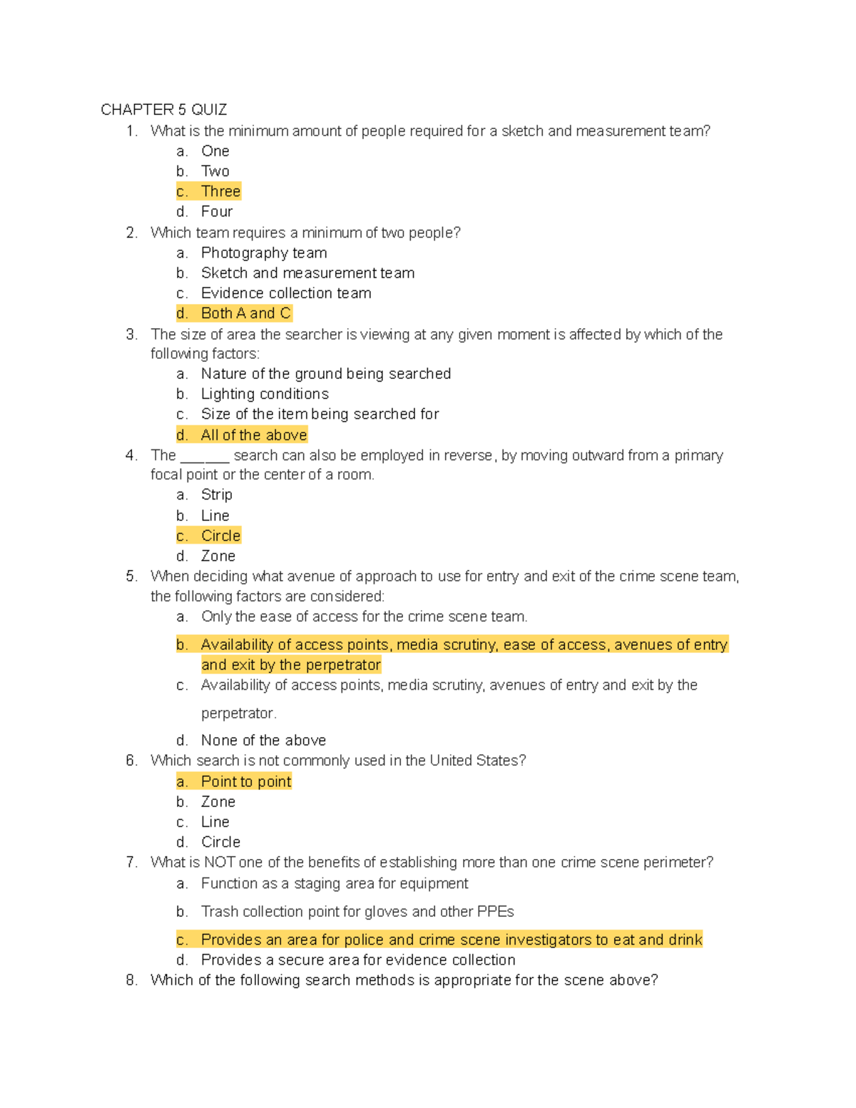 Crime Scene Quiz CH 5 - Kelsie Bryand Quiz Question with Correct ...