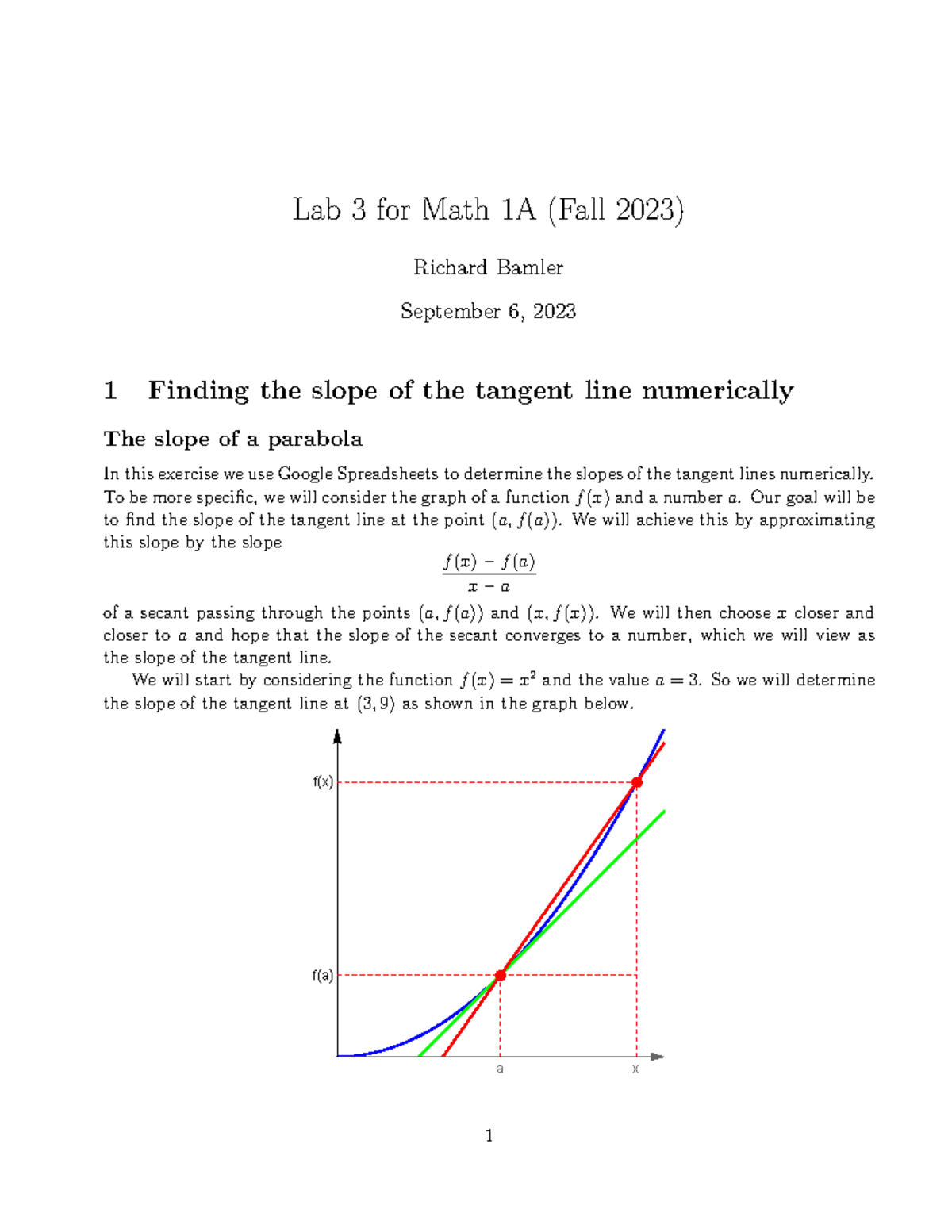 Lab03 - from a practice problem - Lab 3 for Math 1A (Fall 2023) Richard ...