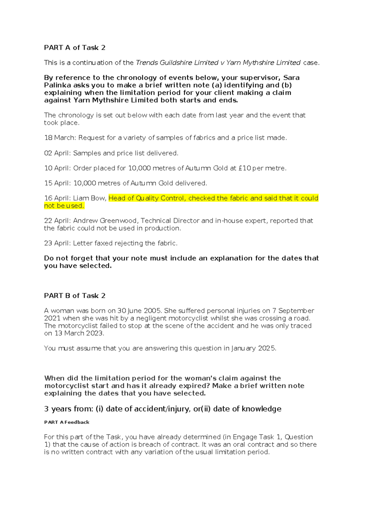 Engage Task 2 - SQE FLK1 - PART A of Task 2 This is a continuation of the Trends Guildshire ...