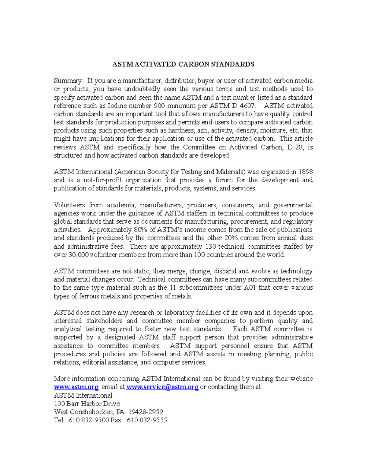 ASTM Activated Carbon Standards - ASTM ACTIVATED CARBON STANDARDS ...