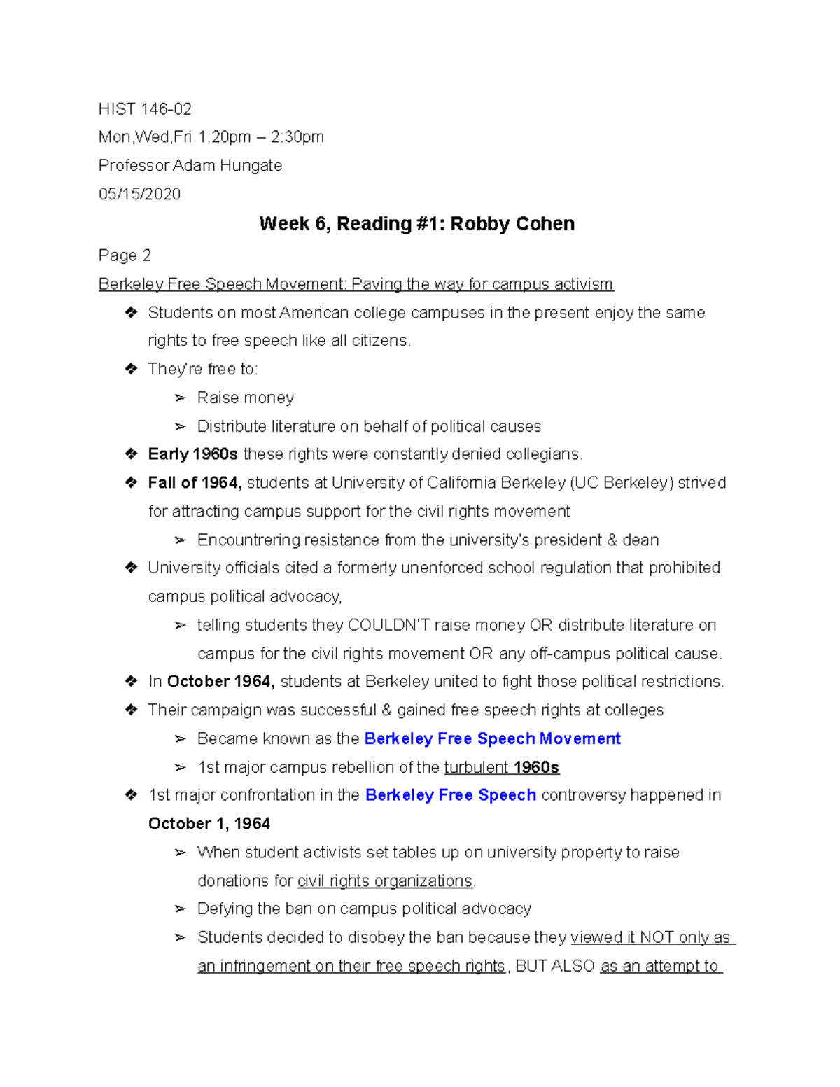 HIST 146-02 Week 6, Reading #1 Notes - HIST 146- Mon,Wed,Fri 1:20pm – 2 ...