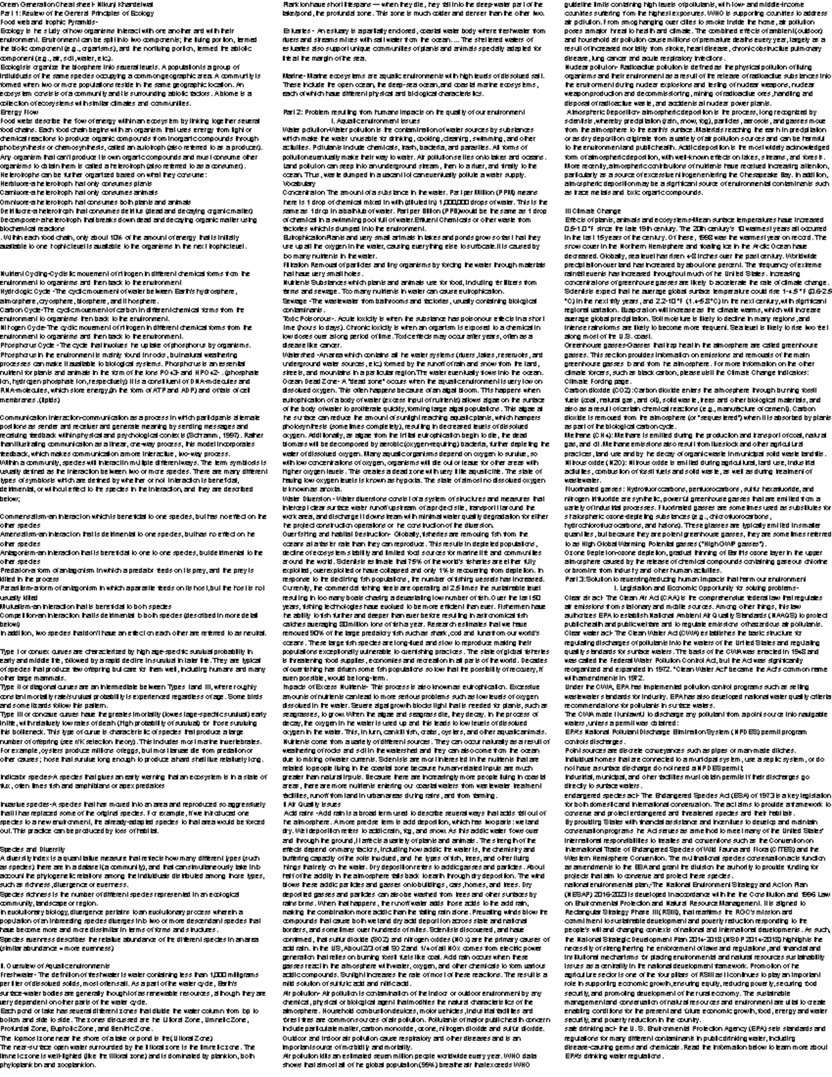 Green Generation Cheat sheet - Environment can be split into two ...