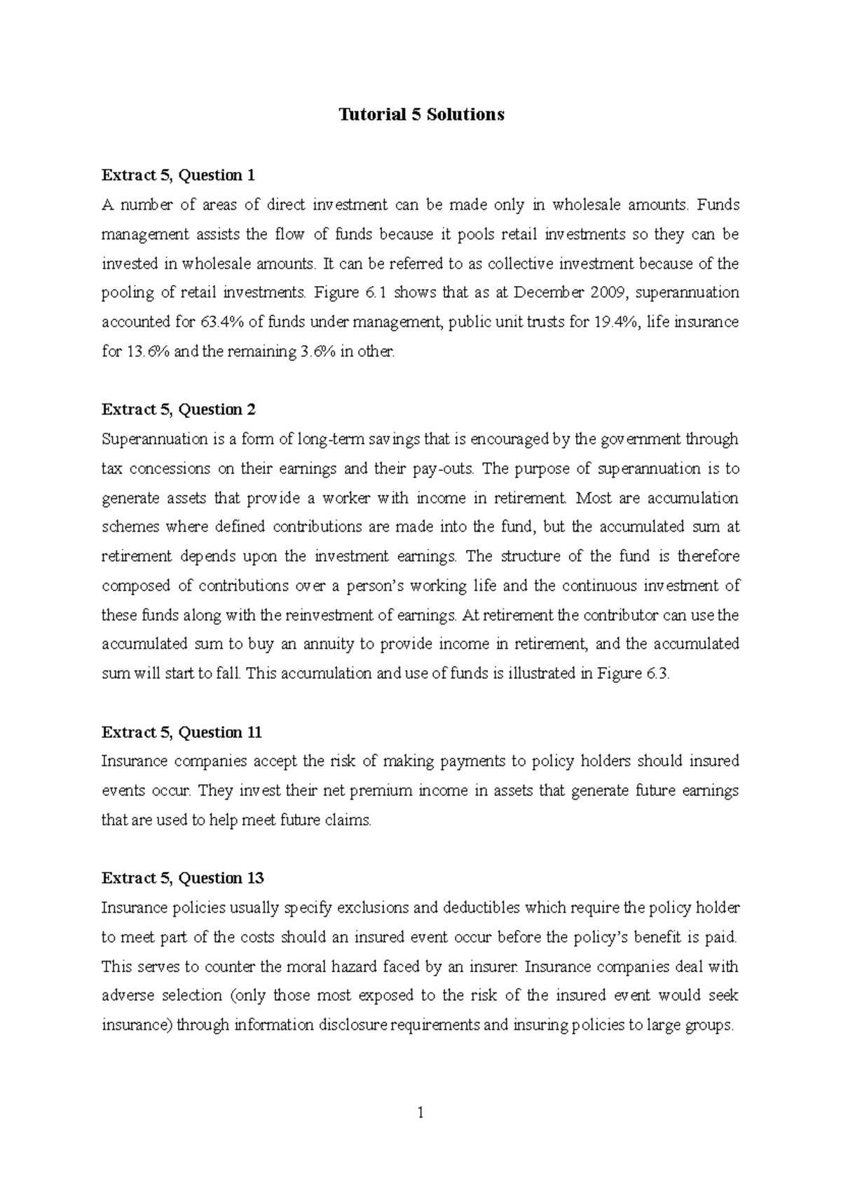 Tutorial 5 Solutions - Tutorial 5 Solutions Extract 5, Question 1 A ...