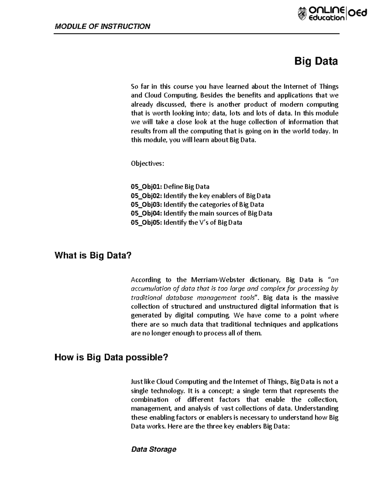 Module-Big Data IT CURRENT TRENDS - MODULE OF INSTRUCTION Big Data So ...